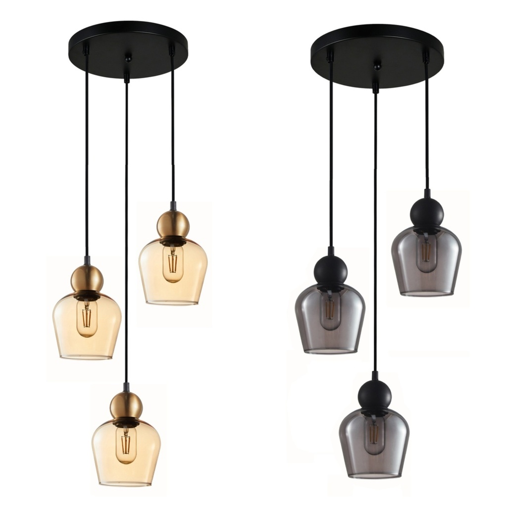 Pendant Light ES 3X72W Glass Ellipse Round Base | OZ Lights Direct