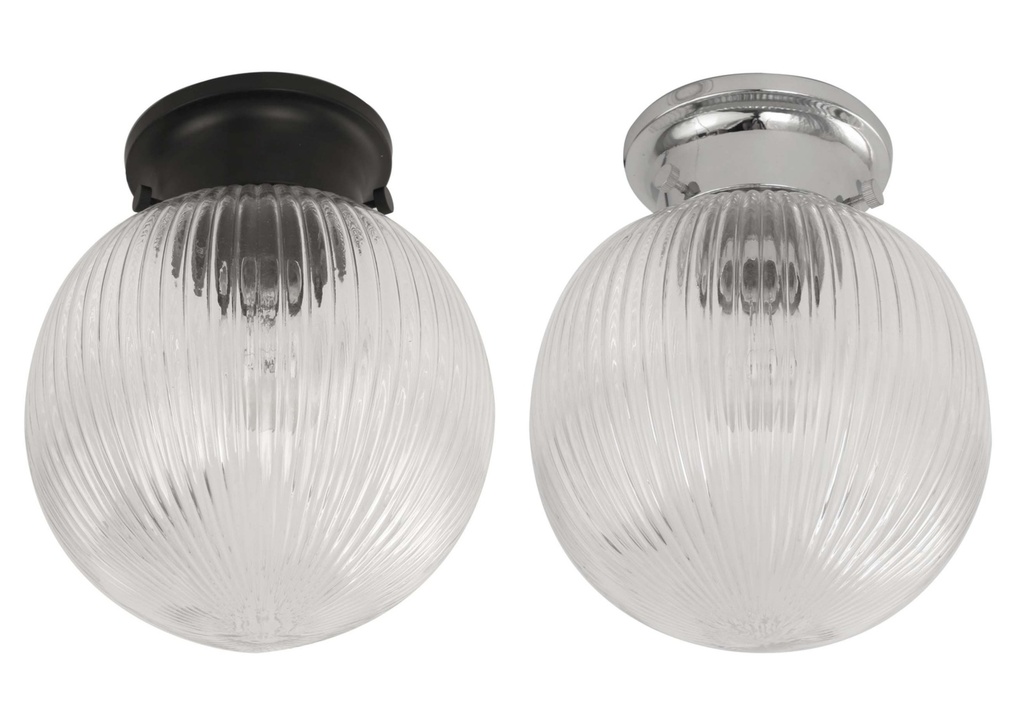 DIY Batten Fitting Clear Glass Ribbed Sphere OD200mm | OZ Lights Direct